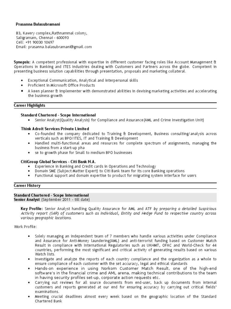 Prasanna Resume | PDF | Citigroup | Business Process