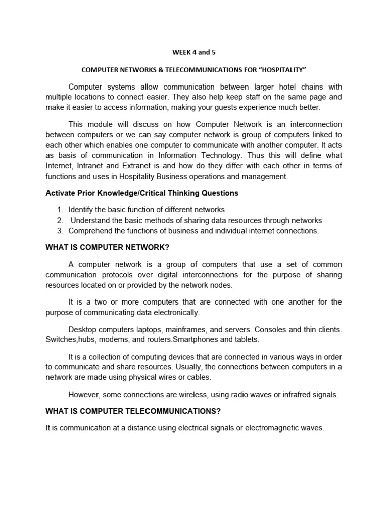 MODULE 4 - Computer Network and Telecommunication For Hospitality - Lec | PDF | Computer Network ...