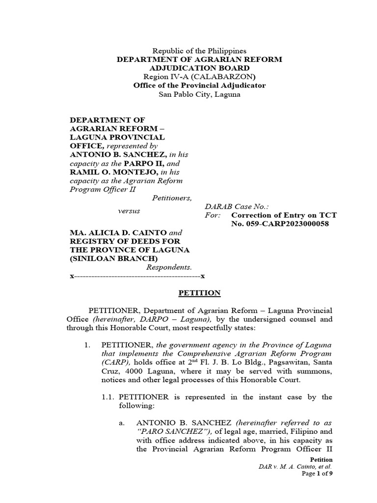 Petition for Title Correction: Cainto Case | PDF | Law And Economics ...