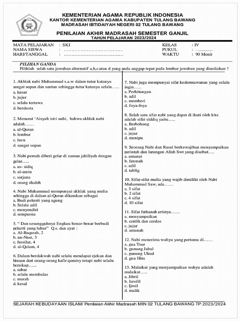 Soal Ski Kelas 4 | PDF