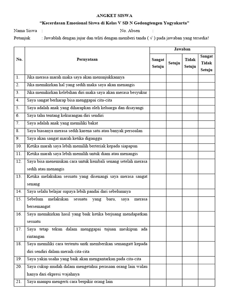 Angket Anak Hambatan Emosi Dan Kesiapan Belajar | PDF