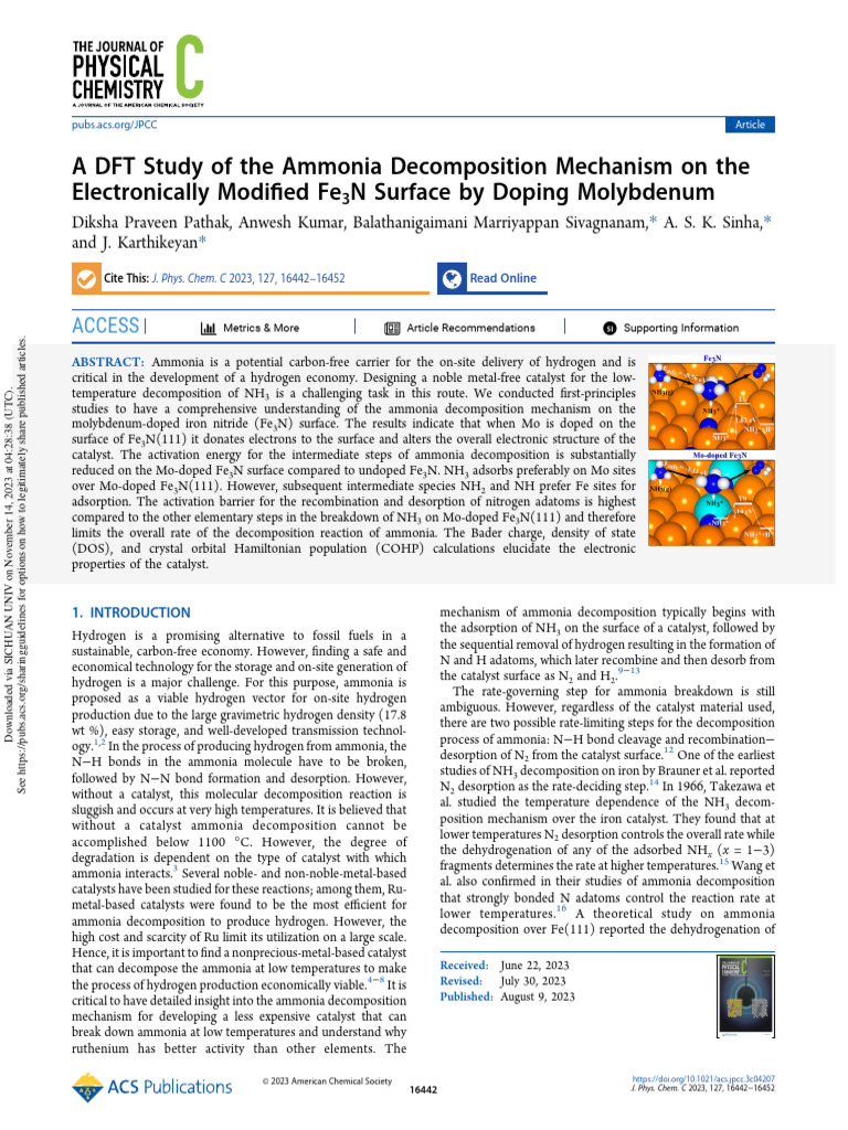 A DFT Study of The Ammonia Decomposition Mechanism On The ...