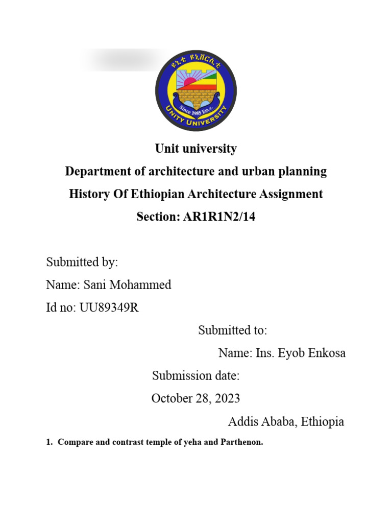 History of Ethiopian Architecture Assignment | PDF | Writing