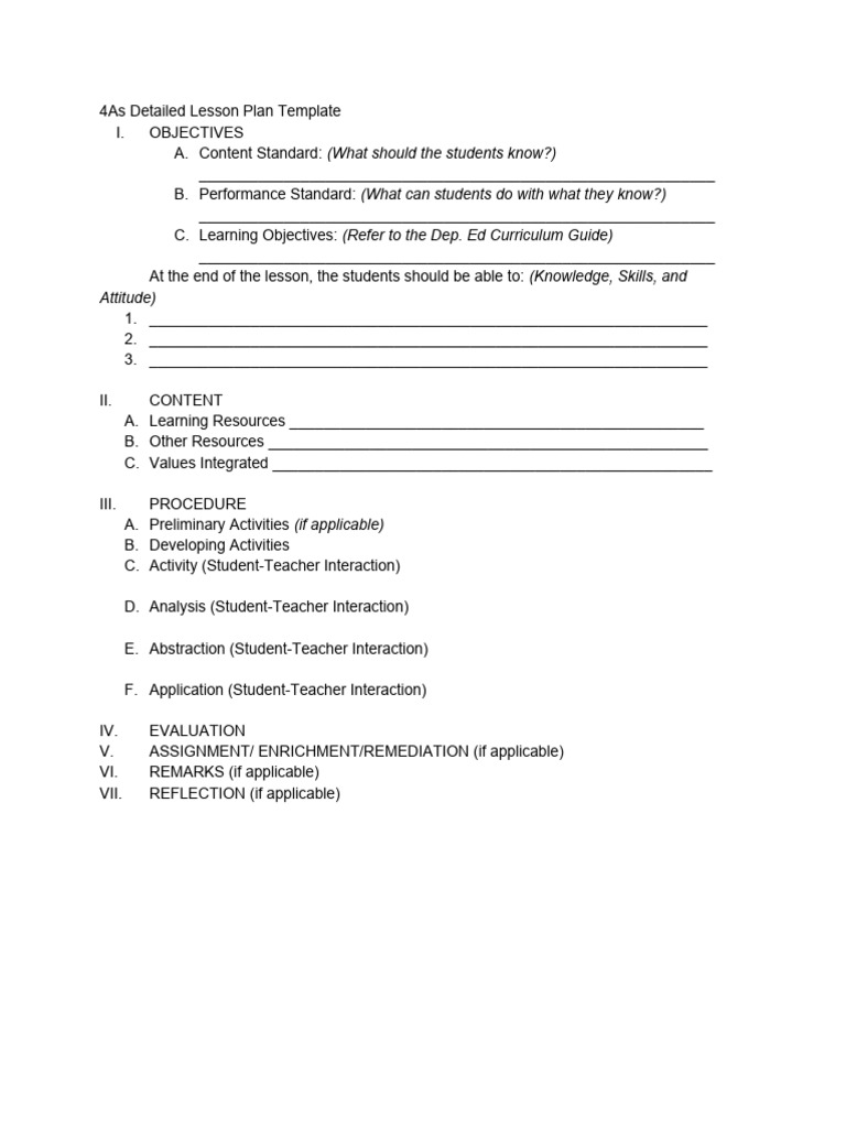 4as Lesson Plan Template | PDF 4as Lesson Plan Template | PDF