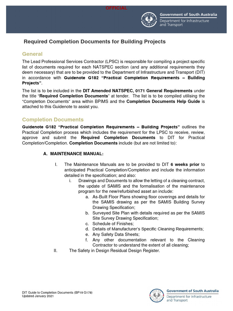 DIT Guide To Completion Documents (G178) | PDF | Specification ...