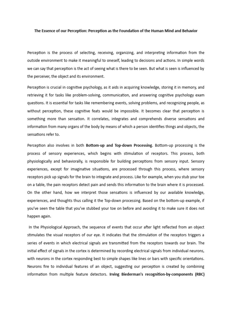 Perception: Foundation of Mind & Behavior | PDF | Perception | Senses