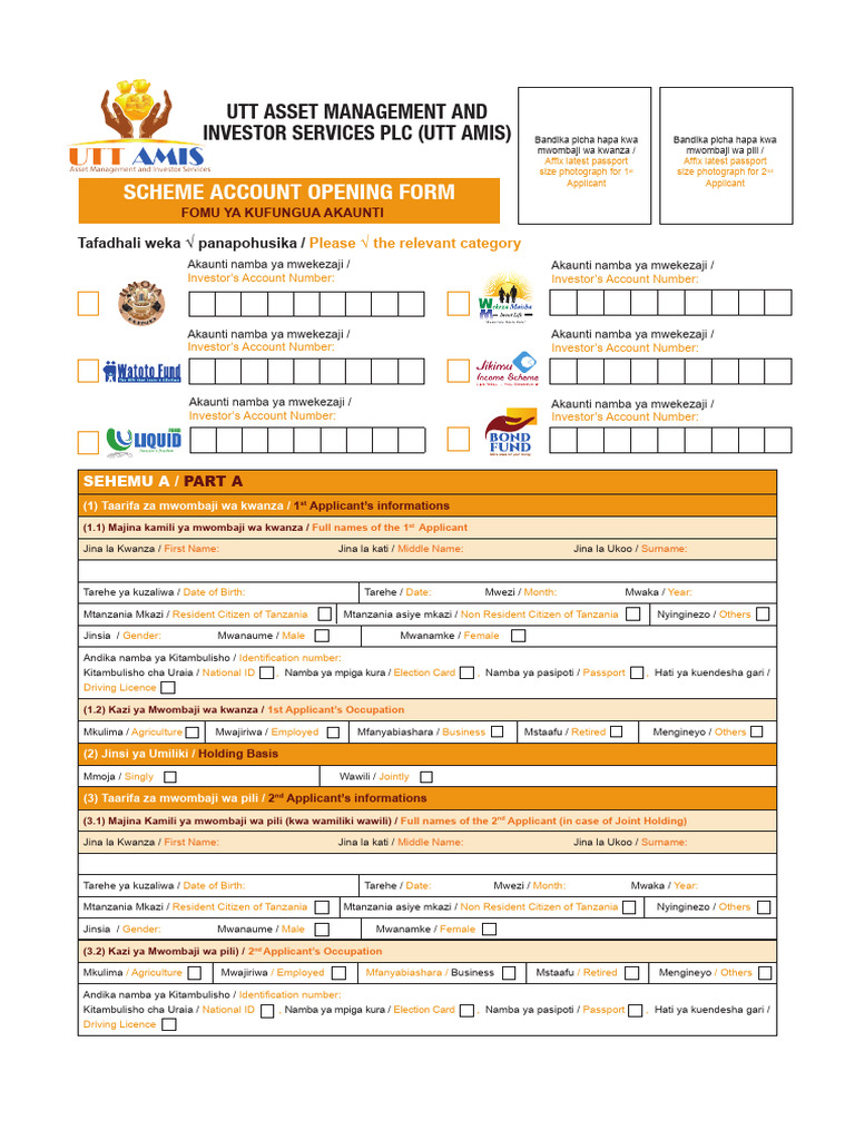Scheme Account Opening Form: Utt Asset Management and Investor Services ...