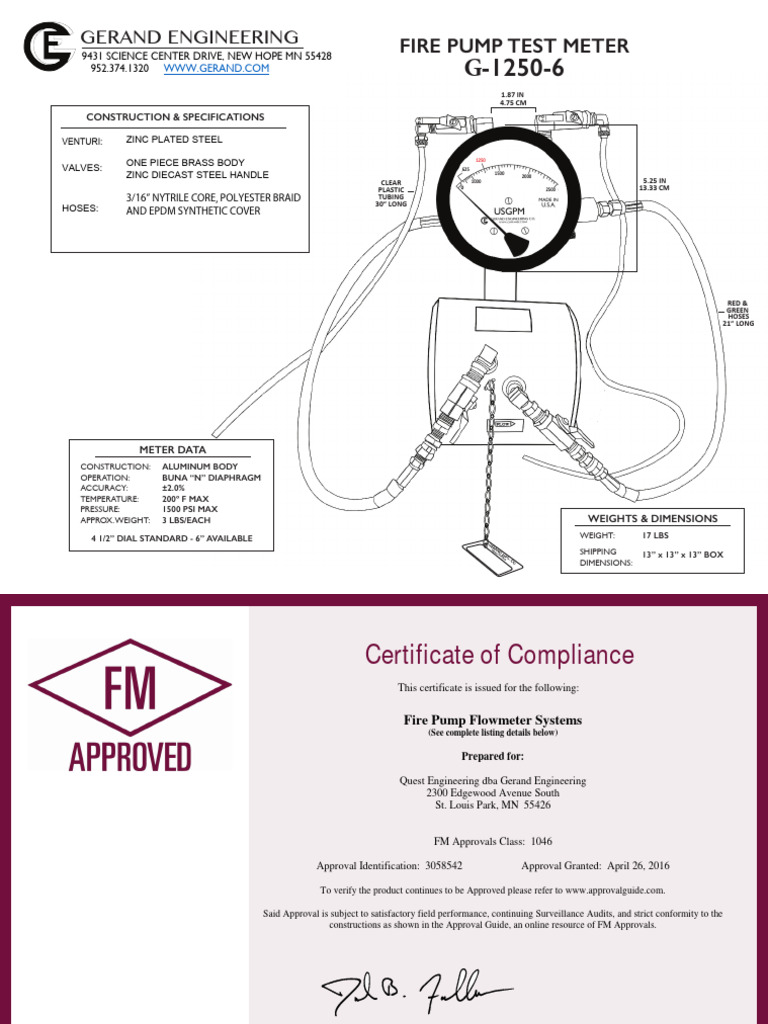 Gerand Fire Pump Flow Meter Specs | PDF | Pipe (Fluid Conveyance) | Valve