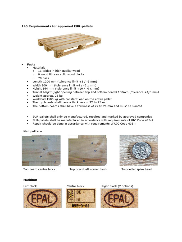 140 E Requirements For Approved EUR Pallets | PDF | Consumer Goods ...