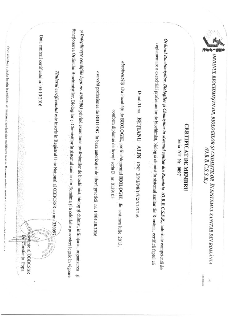 Certificat Membru Vechi | PDF