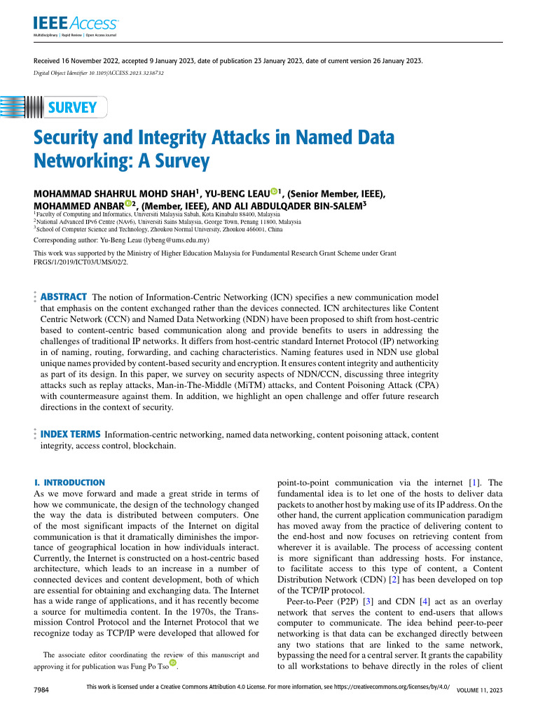 Security and Integrity Attacks in Named Data Networking A Survey | PDF ...