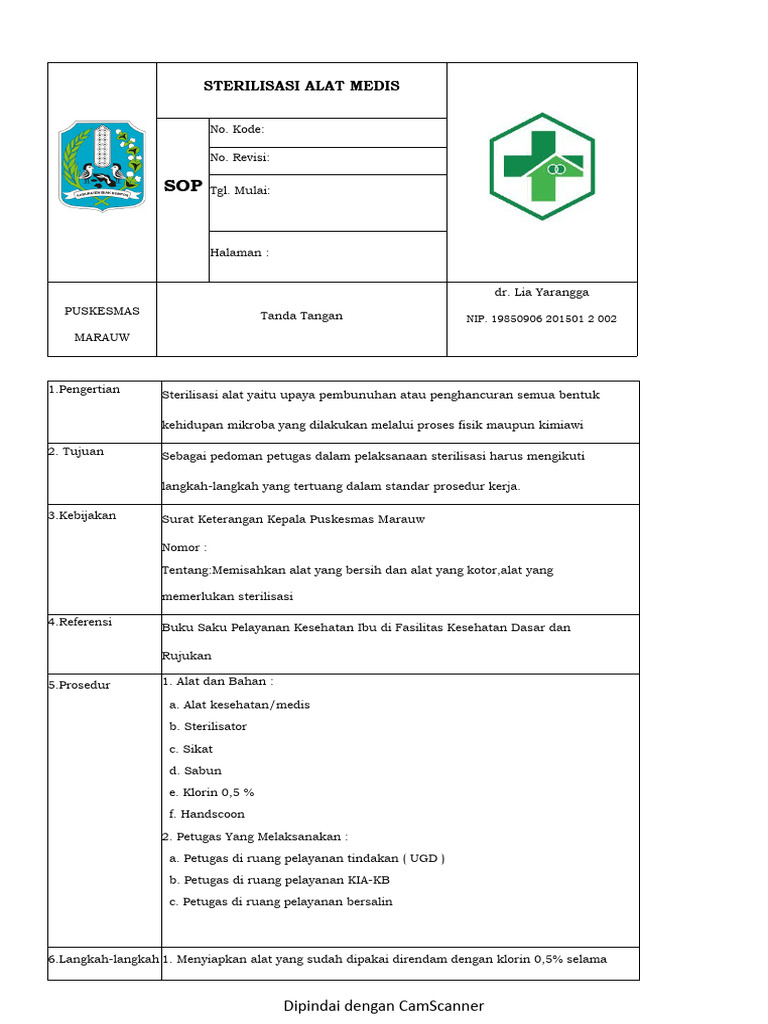 Sop Sterilisasi Peralatan | PDF