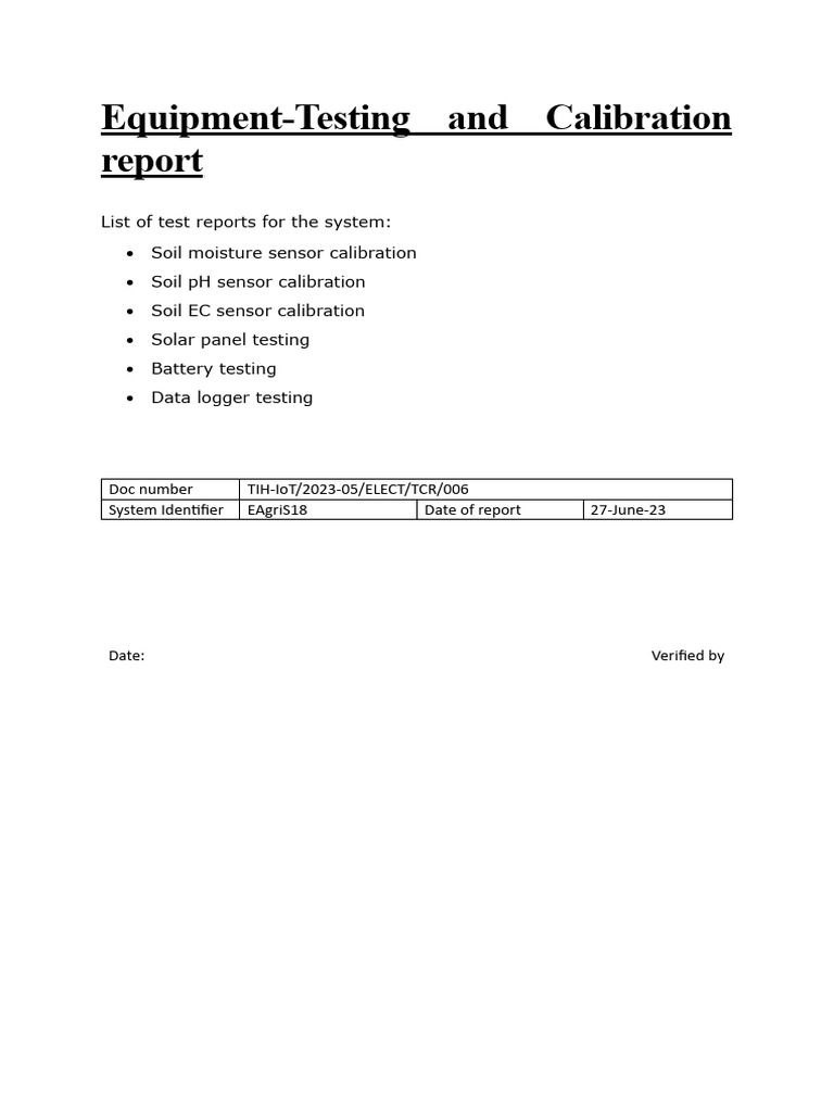 Equipment Calibration and Testing Report | PDF | Sensor | Calibration