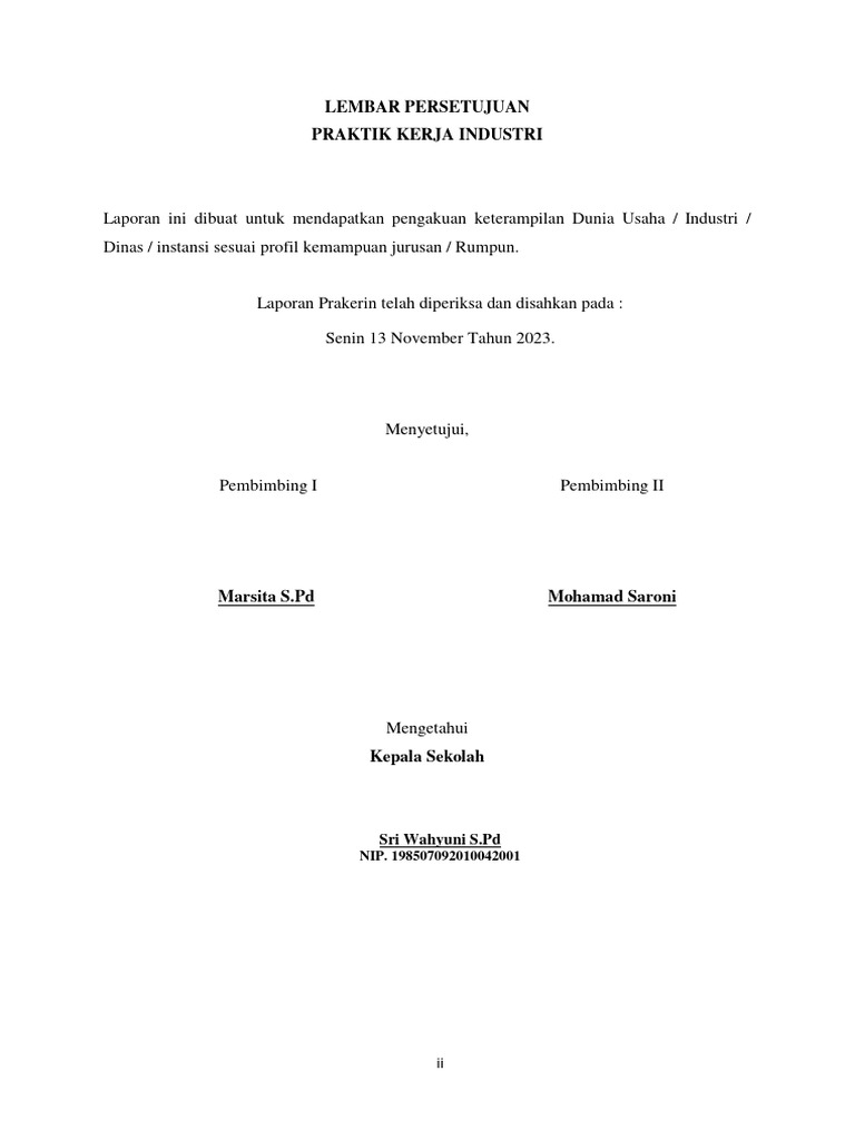 Lembar Persetujuan PKL | PDF