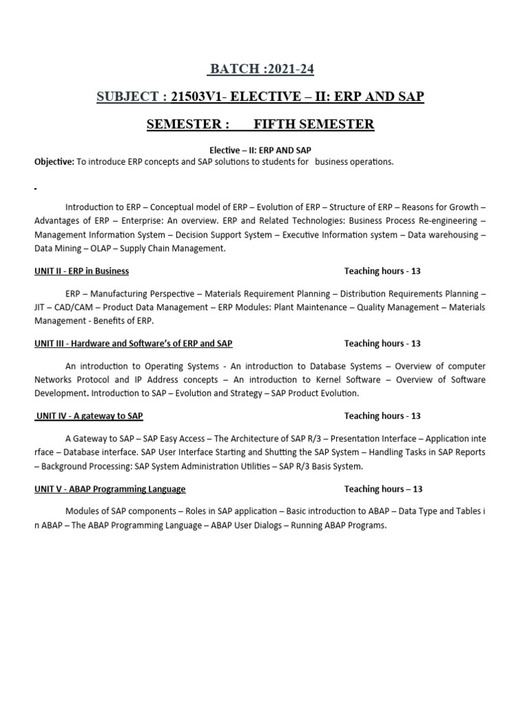 Erp Unit I-Iii | PDF | Enterprise Resource Planning | Data Warehouse