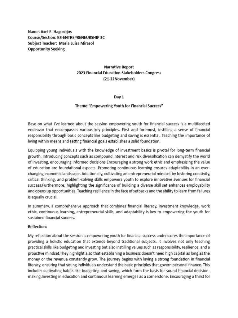 Narrative Report Os | Download Free PDF | Investing | Entrepreneurship