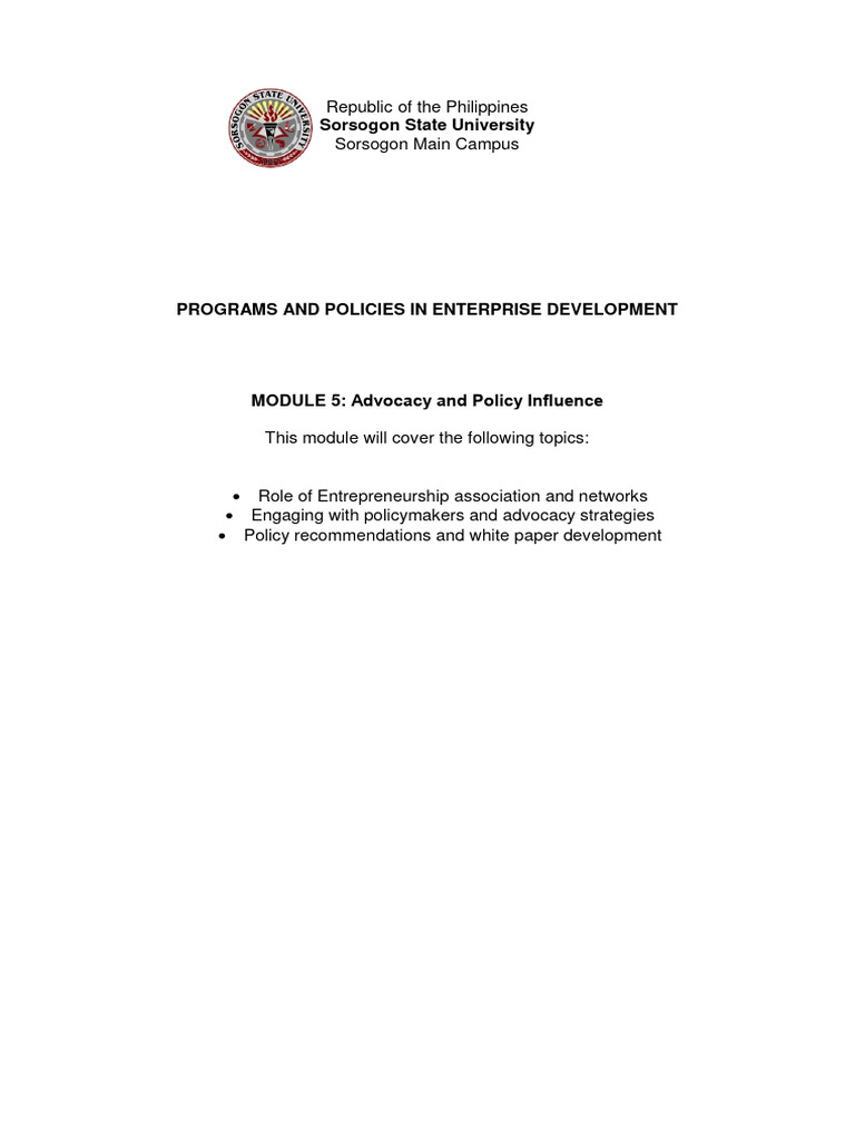 Module 5 Advocacy and Policy Influence-1 | PDF | Entrepreneurship ...