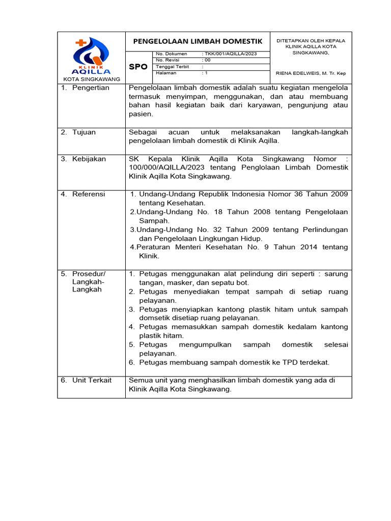 SPO Pengelolaan Limbah Domestik | PDF