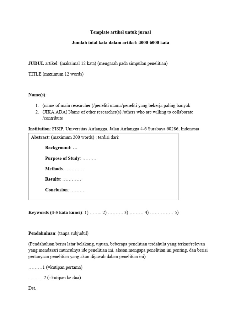 Template Artikel Jurnal FISIP Unair | PDF