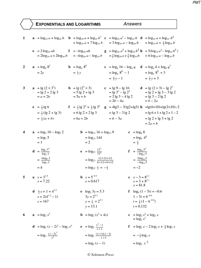 4b. Laws of Logarithms Further Questions - Answers | PDF | Theory Of ...