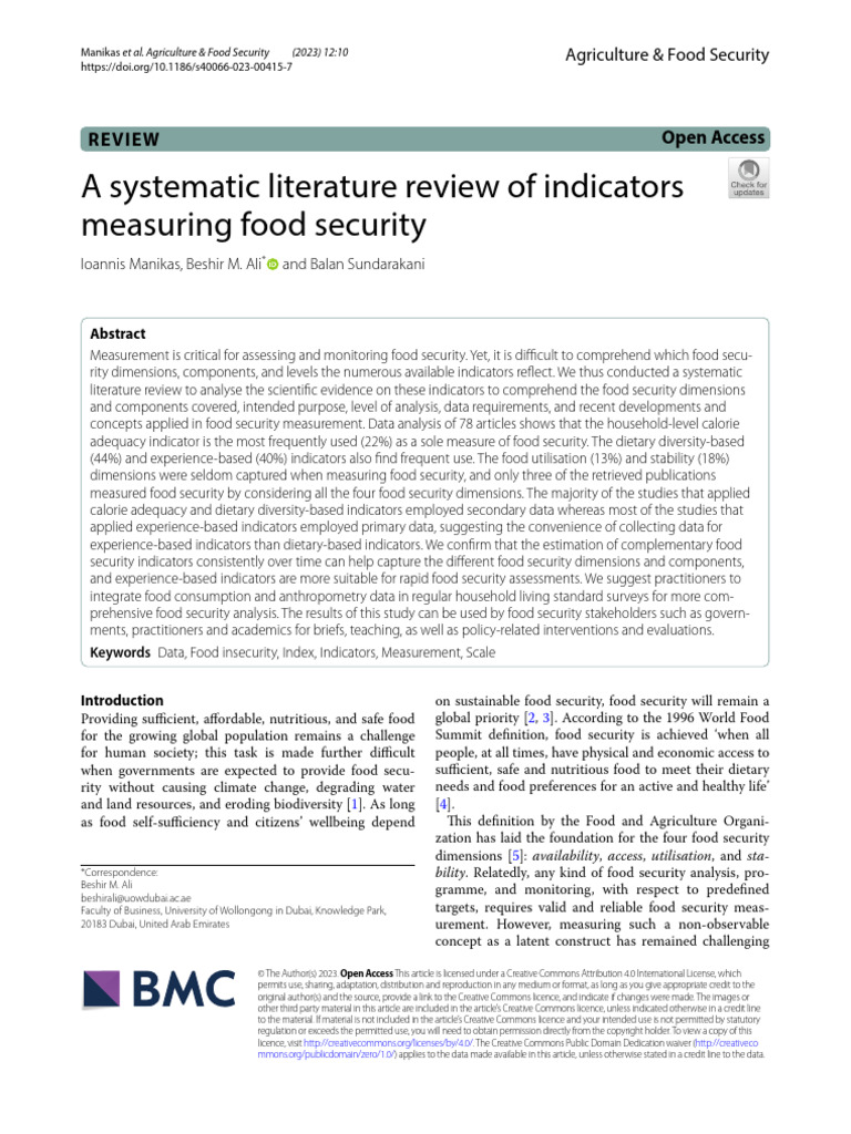 A Systematic Literature Review Measurement Food Security Pdf Food