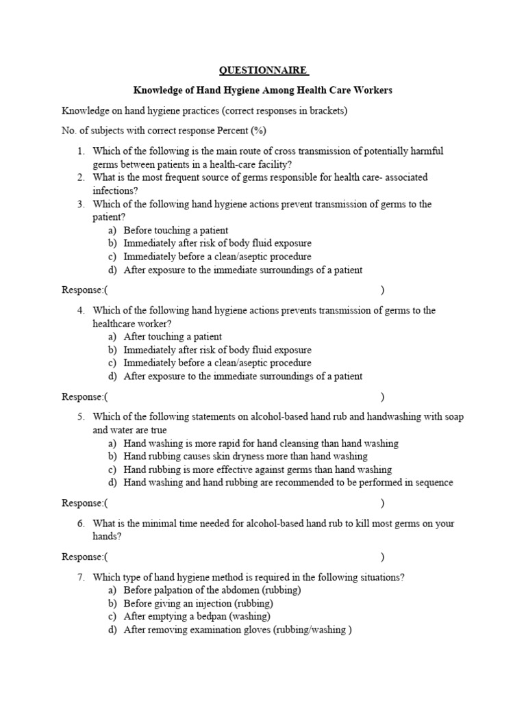QUESTIONNAIRE | PDF | Hand Washing | Hygiene