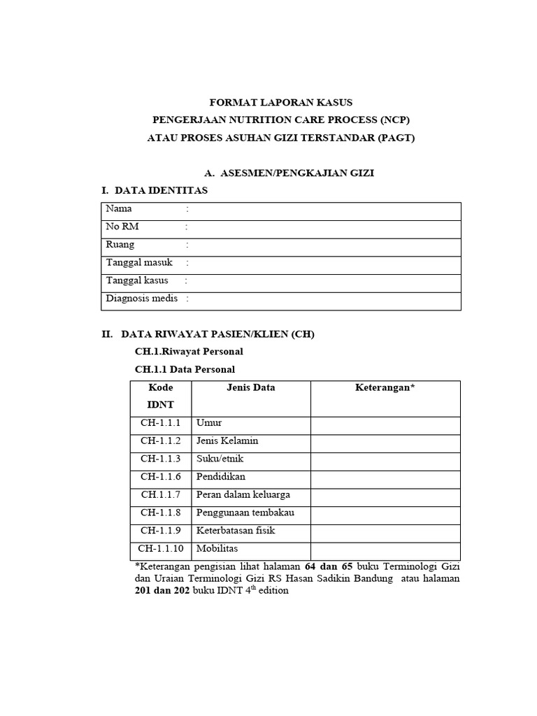 Format Laporan Kasus Dietetik | PDF