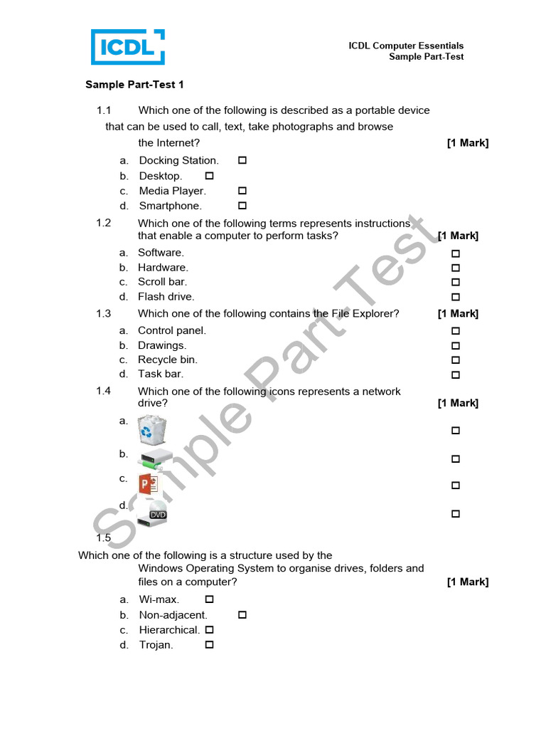 ICDL Computer Essentials Sample Part-Test Theory Questions-WIN102013 ...