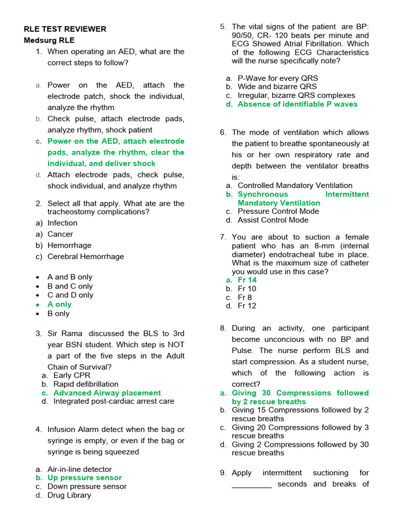 Rle Tests (Medsurg, Geria, CHN2) | PDF | Cardiopulmonary Resuscitation ...