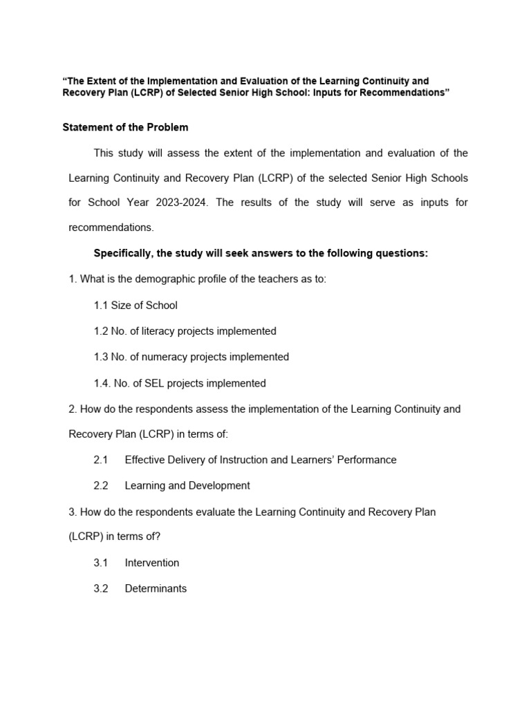 LCRP Implementation in Senior High Schools | PDF | Hypothesis | Learning