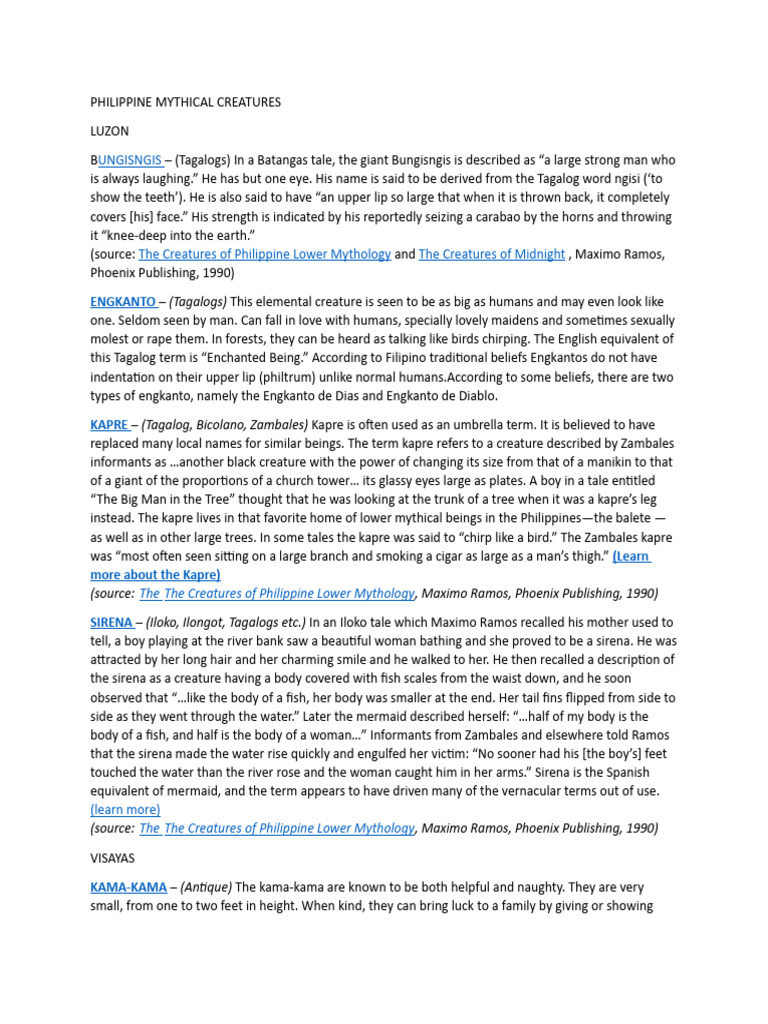 Philippine Mythical Creatures Overview | PDF | Philippines