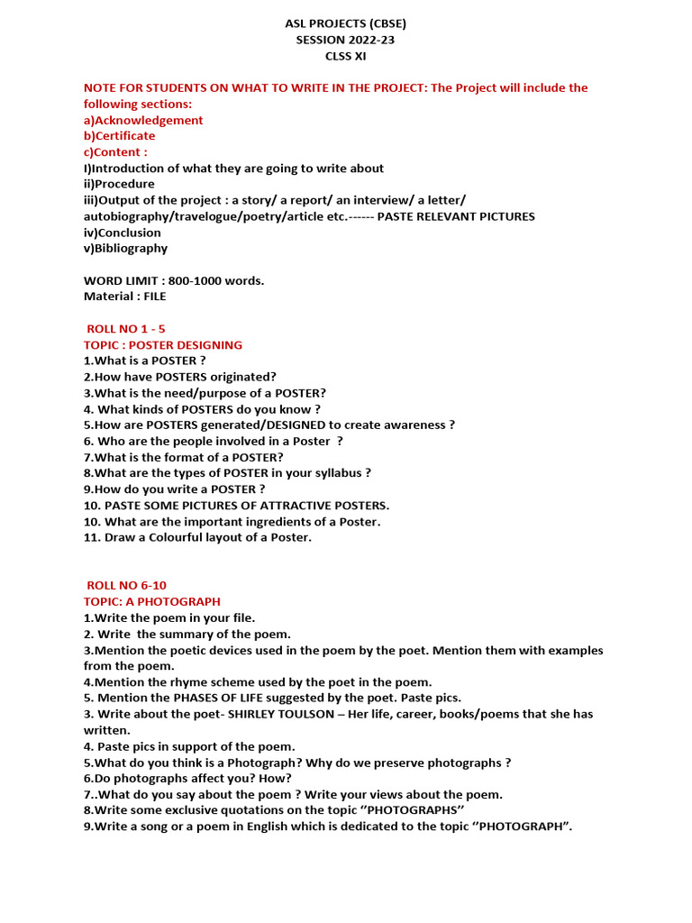 CL Xi Asl Projects | PDF | Poetry | Poster