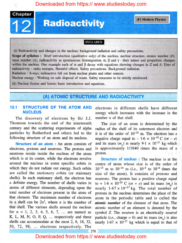 ICSE Selina Class 10 Physics Chapter 12 Radioactivity | PDF