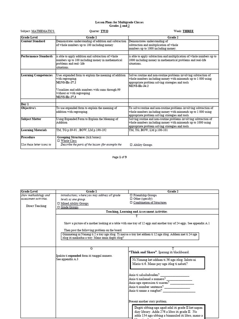 Math DLP g1 - 2 q2 w3 | PDF | Subtraction | Science