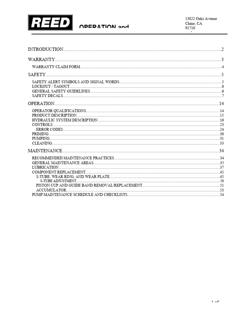 Reed Opeartion and Maintenance | PDF | Pump | Valve