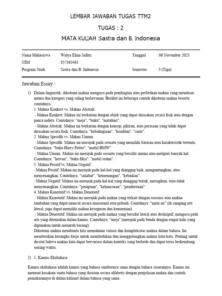 TTM 2 Widya Elma Safitri 857363481 Sastra Dan B.indonesia | PDF