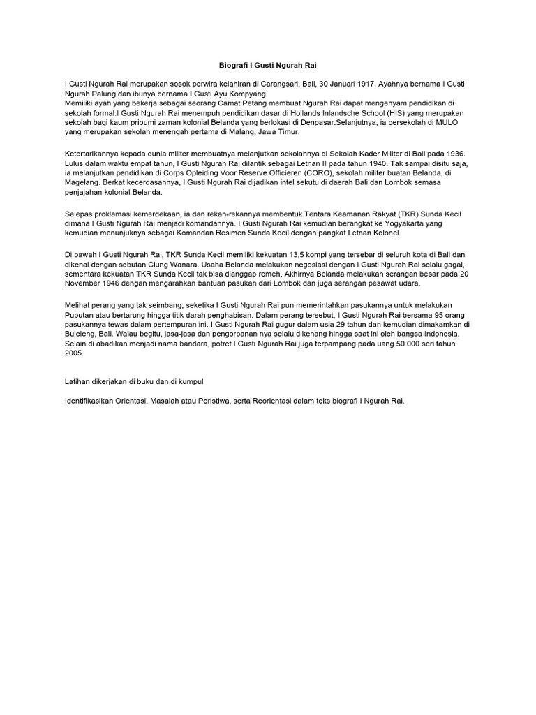 Biografi I Gusti Ngurah Rai | PDF