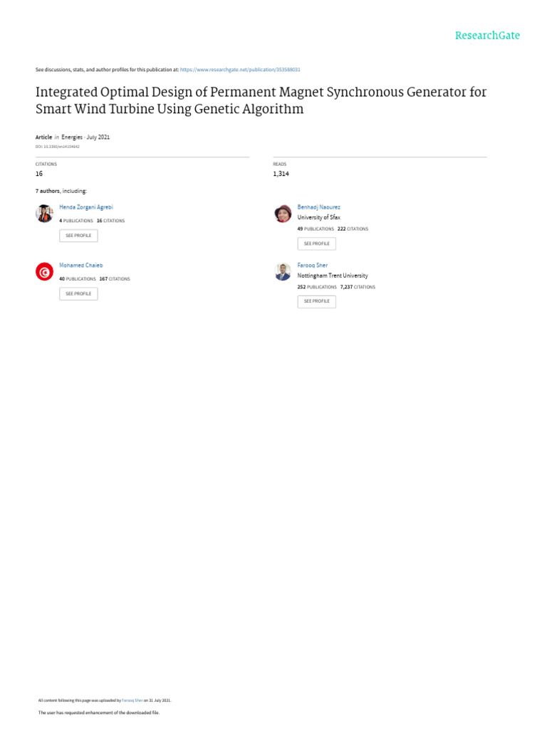 Integrated Optimal Designof Permanent Magnet Synchronous Generatorfor Smart Wind Turbine Using ...