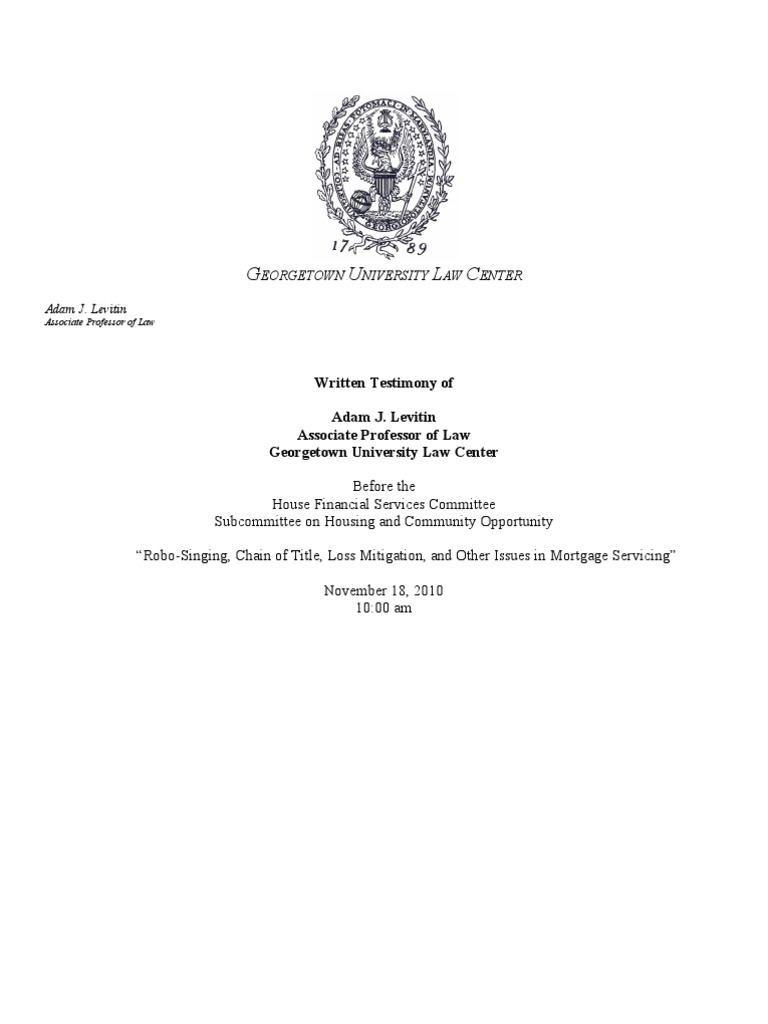 Adam Levitin 2010 Robosigning Chain of Title Etc | PDF