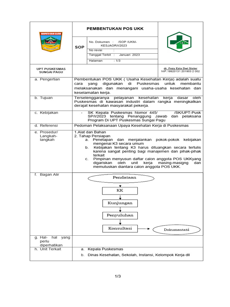 SOP Pembentukan Pos UKK | PDF