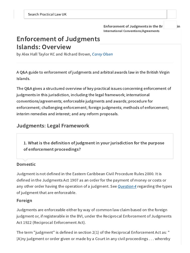 BVI Enforcement of Foreign Judgments | PDF | Judgment (Law) | Public ...