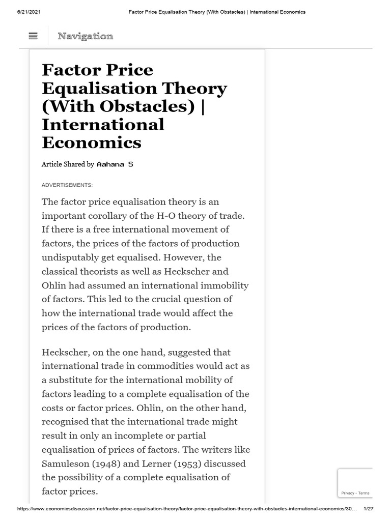 Factor Price Equalisation Theory Explained | PDF | International ...
