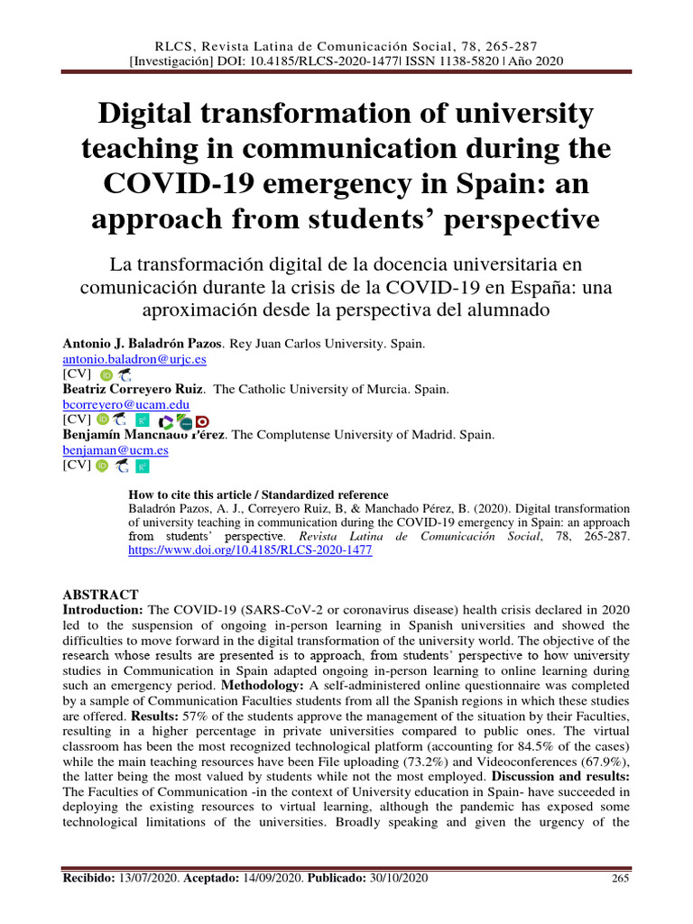 Digital Transformation of University Teaching in Communication During ...