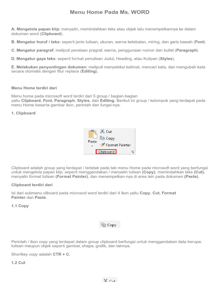 Menu Home Pada Ms - Docx - 20230912 - 102742 - 0000 | PDF | Komputer