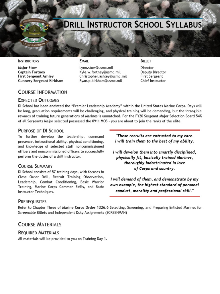 Marine Corps Drill Instructor School Syllabus | PDF | Drill Instructor ...