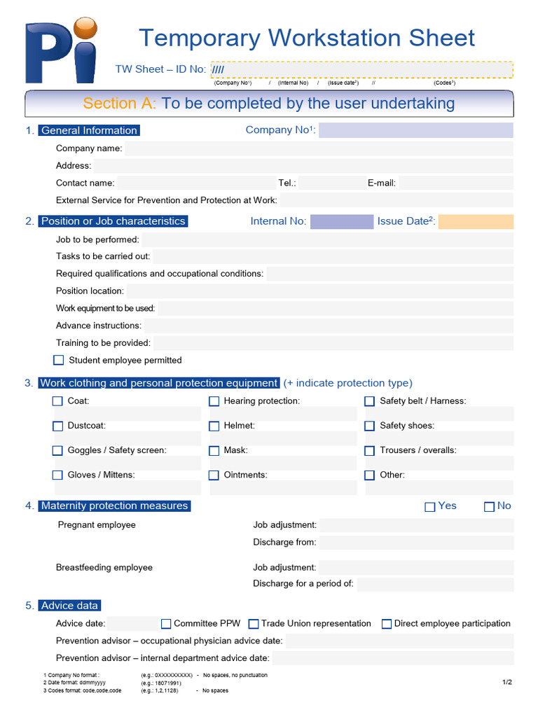 Temporary Workstation Sheet | PDF | Personal Protective Equipment ...