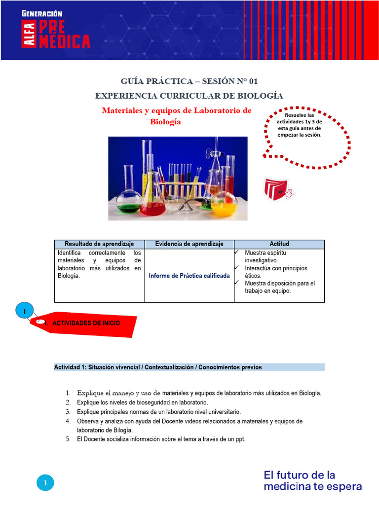 GUÍA PRÁCTICA Sem. 1 | PDF | Laboratorios | Biología