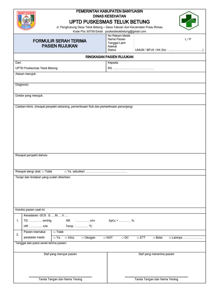 11) Formulir Serah Terima Pasien Rujukan | PDF