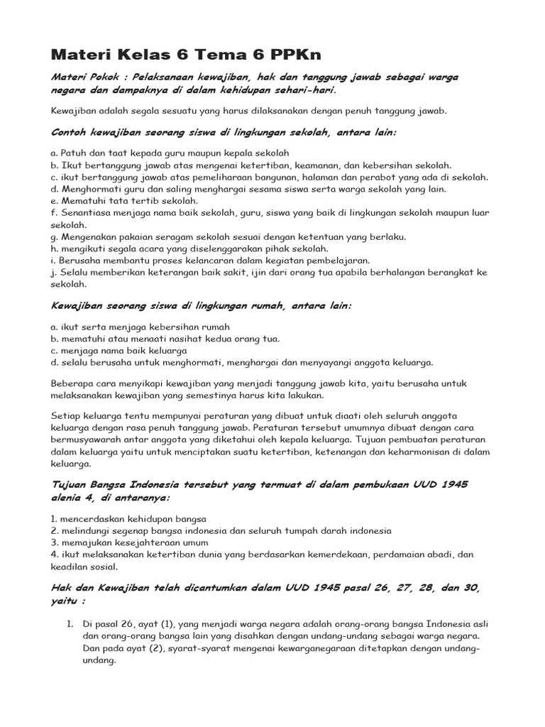 Materi PPKN Tema 6 | PDF