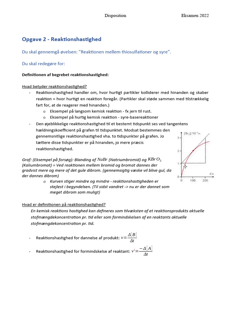 Opgave 2 - Reaktionshastighed (Disposition) | PDF